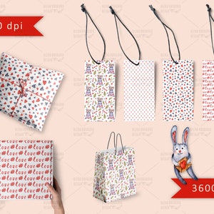 Valentine Bunny Digital Papers, Watercolor Seamless Patterns Full of ...