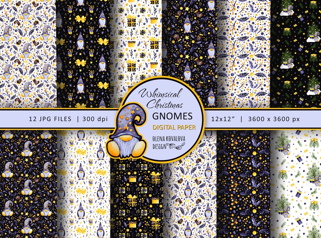 Cheerful Christmas Gnomes Watercolor Digital Papers - Seamless Holiday ...