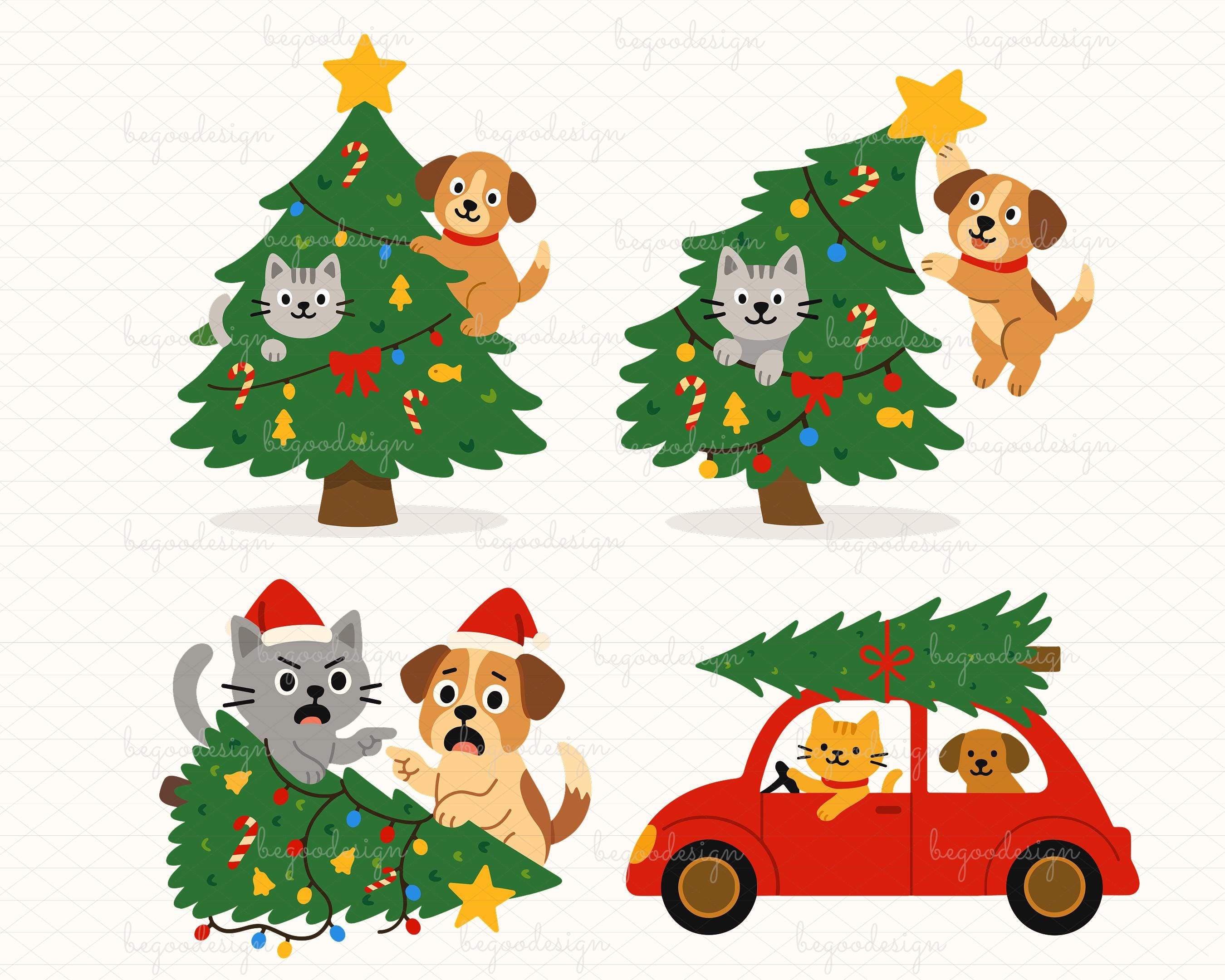 Cute Christmas Cats and Dogs Clipart, Kawaii Xmas Pets (PNG, Commercial ...