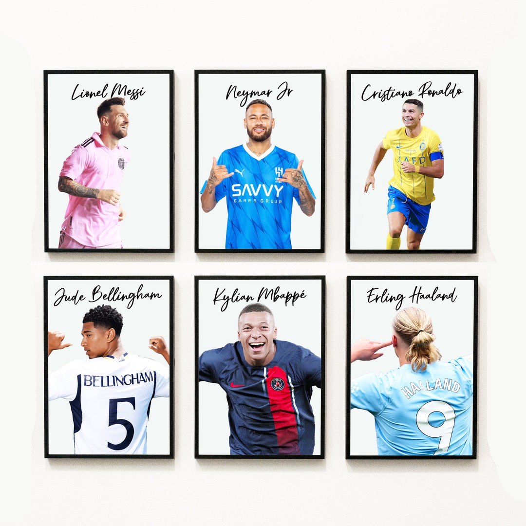 Set of 6 Prints Messi Neymar Mbappe Ronaldo Bellingham Haaland Poster ...