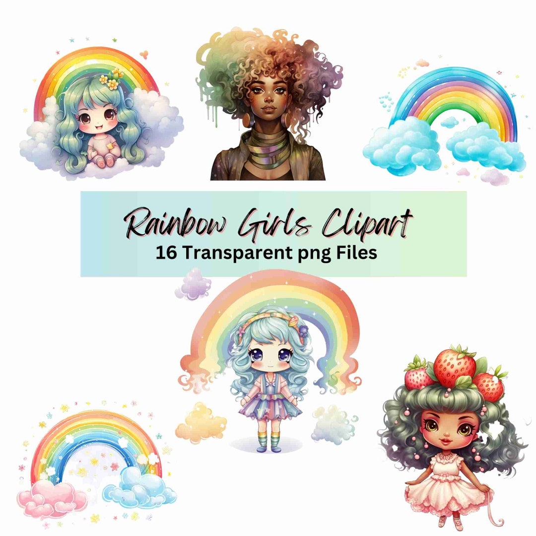 Rainbow Clipart Bundle rainbow Girl Character Fall 2023 - Etsy