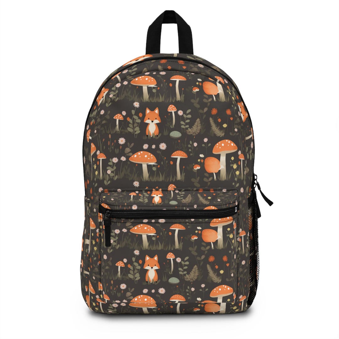 Fox in the Forest Backpack, Cute Fox, Mushroom, Dark Colors, Laptop ...