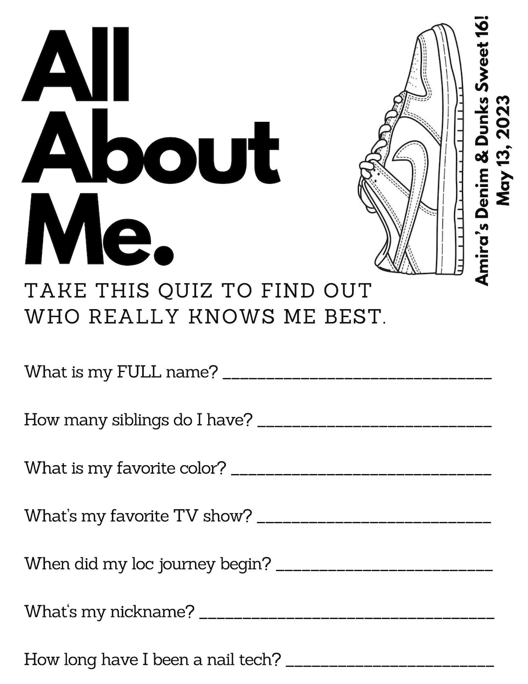 All About Me Birthday Quiz - Etsy