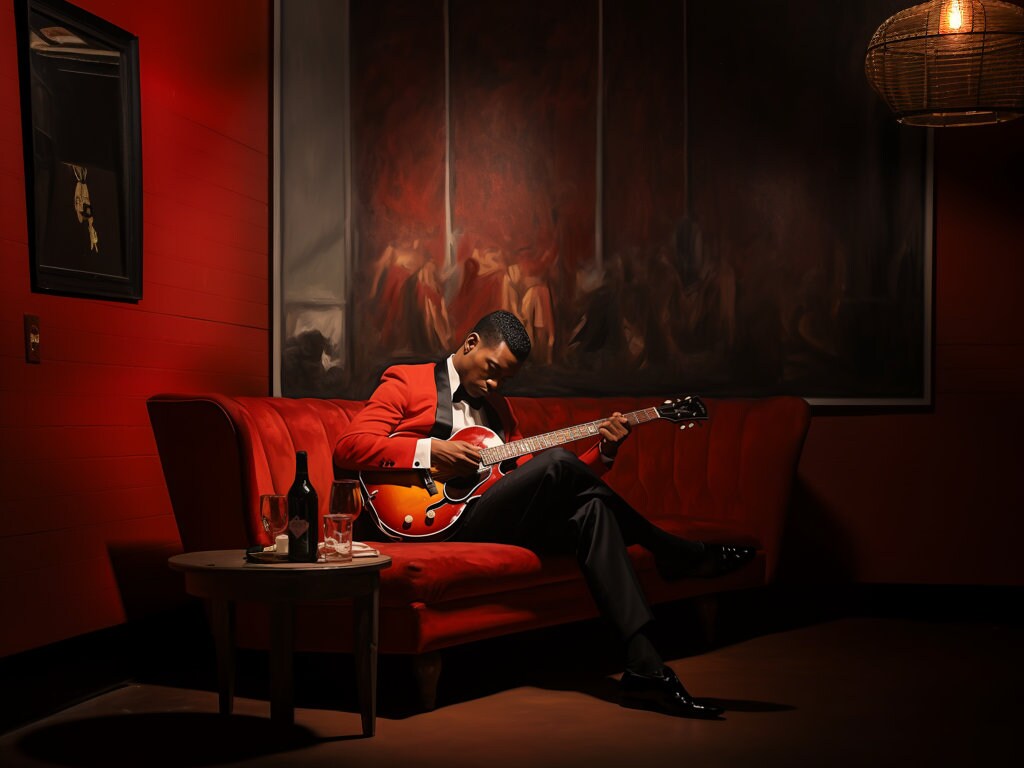 Vintage Look Digital Poster Jazz Guitar Edward Hopper Inspired - Etsy