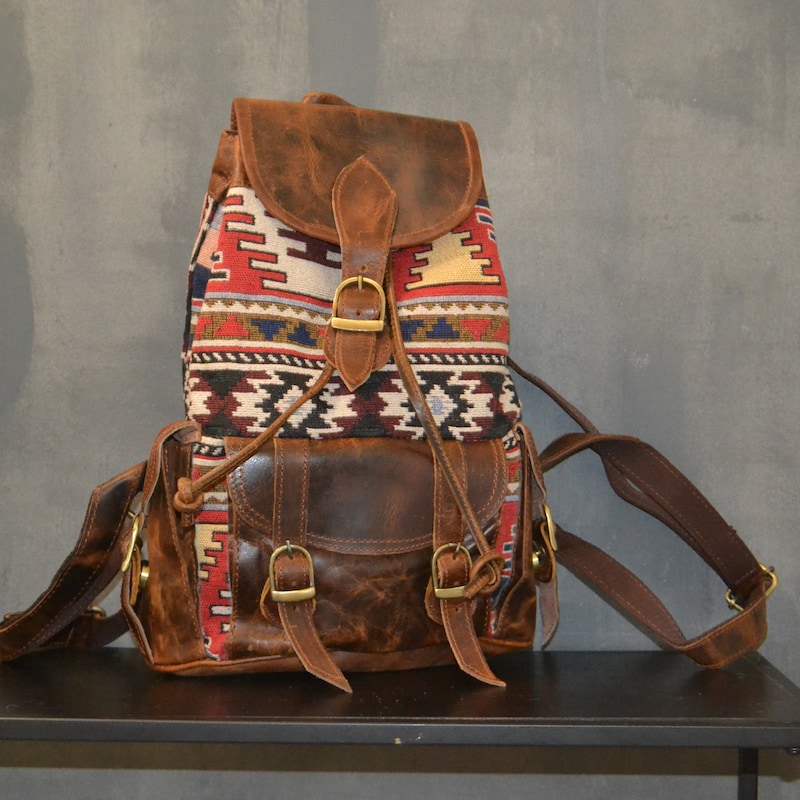 Boho Leather Backpack - Etsy