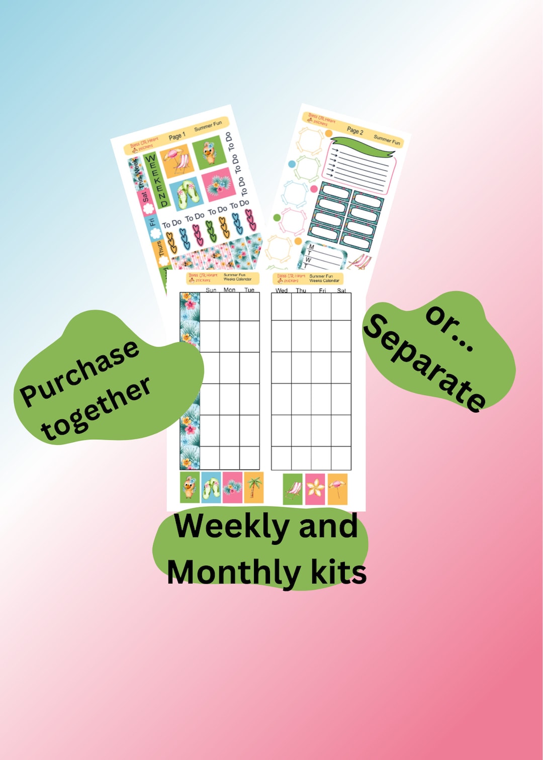 Summer Fun/ Weeks Sticker Kit/ Monthly and Weekly - Etsy