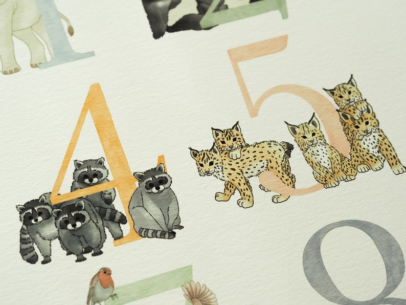 ALPHABET + NUMBERS ANIMAL Set Poster for Children, Abc, Nursery Gift ...