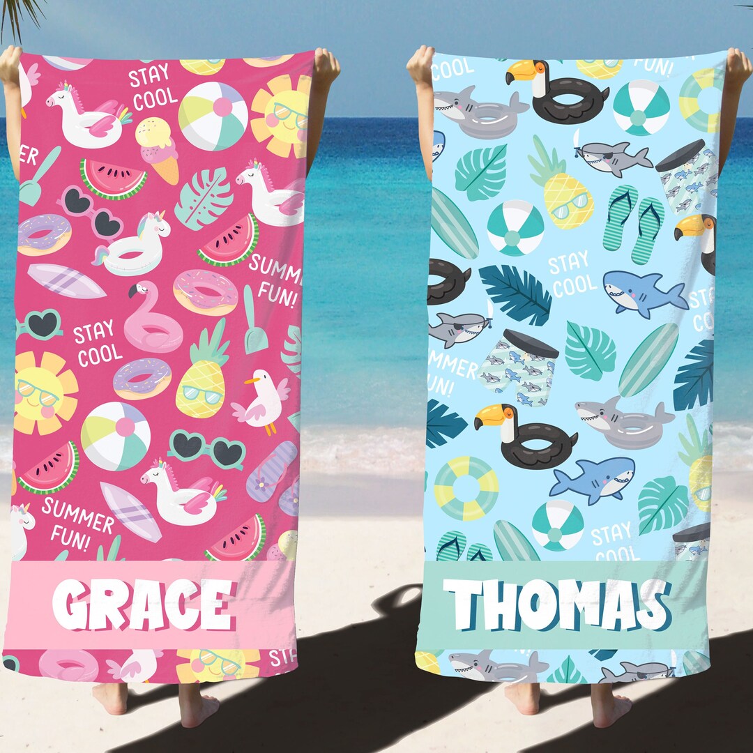 Personalized Kids Beach Towel, Custom Kids Pool Towel, Children Name ...
