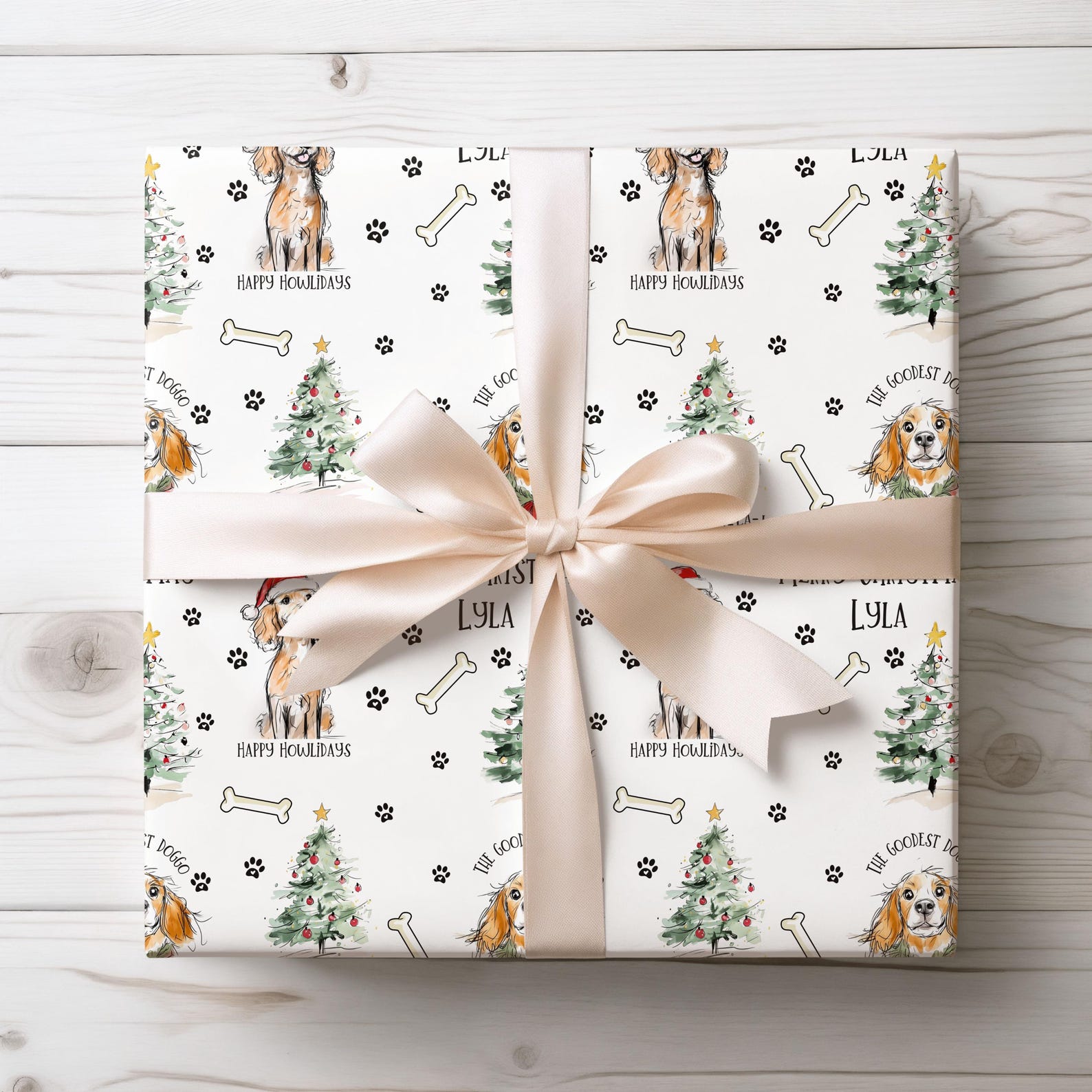Dog Wrapping Paper Christmas Gift Wrap, Personalized Pug Gift Wrap, Pug ...
