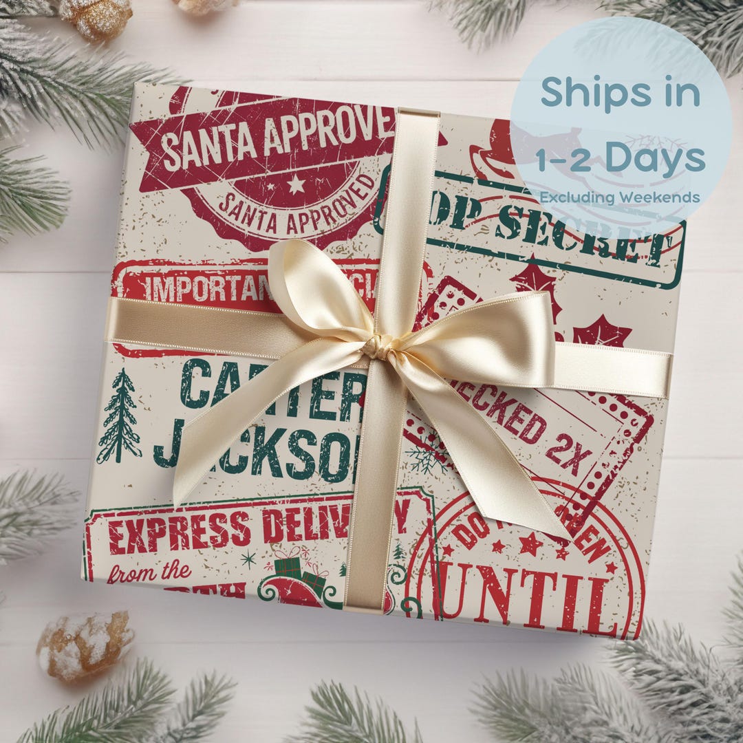 Christmas Gift Wrap, Personalized Gift Wrap, Santa Wrapping Paper ...