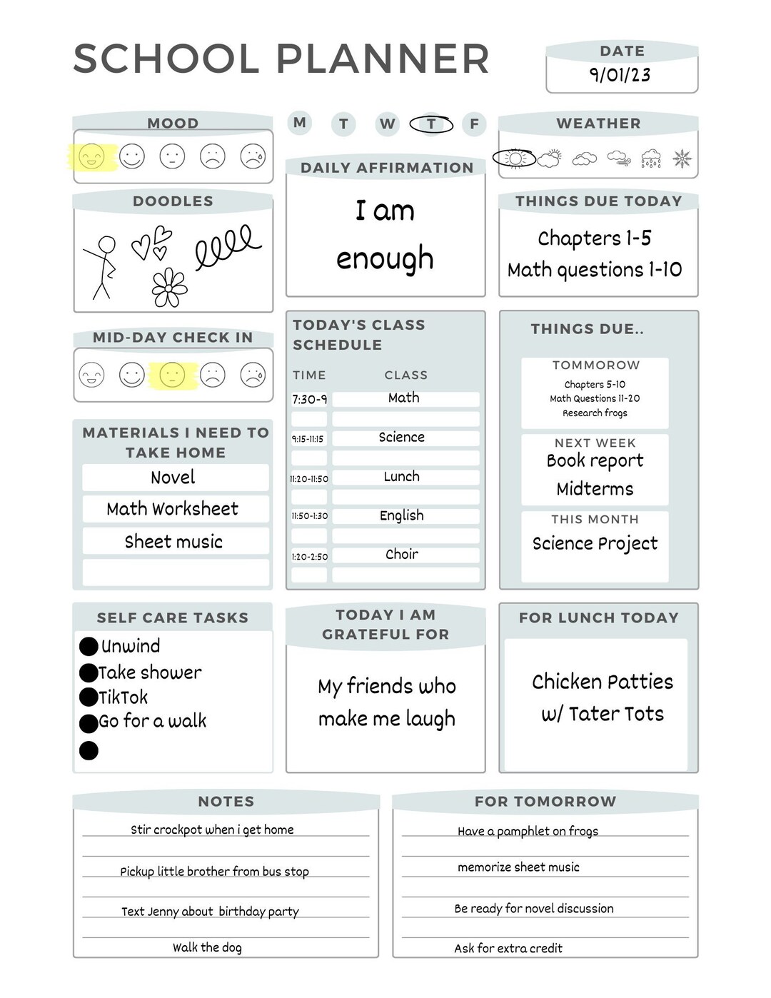 Daily School Planner, Instant Download, Daily Schedule, Printable ...