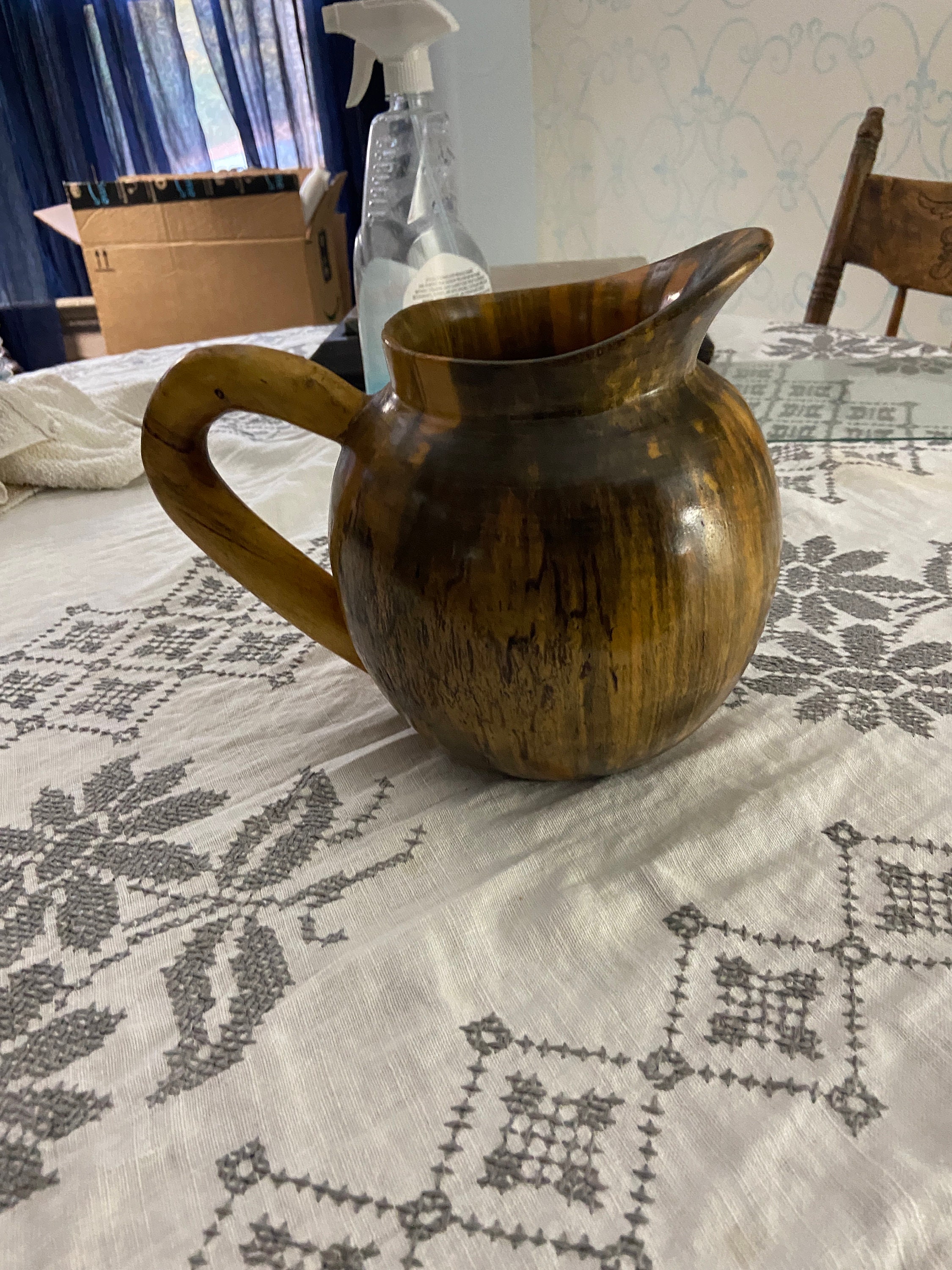 Vintage Hand Carved Wooden Water Pitcher - Etsy