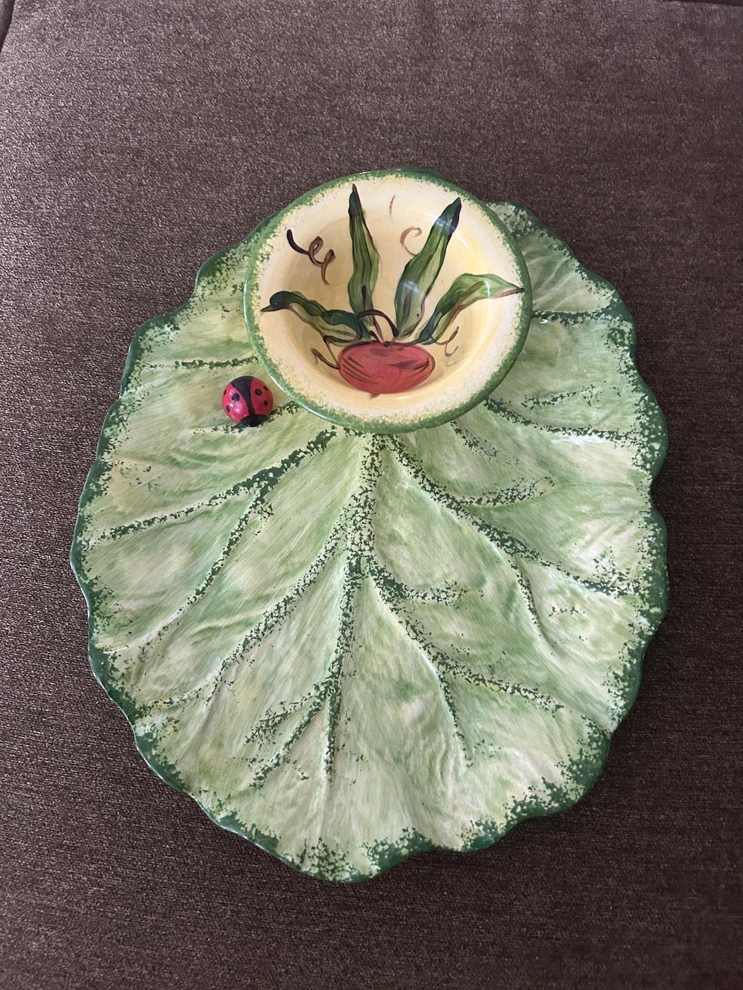 California USA Cabbage Lady Bug Pottery Platter With Dip Bowl - Etsy
