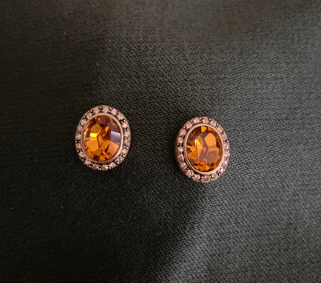 Vintage Heidi Daus Button Amber Post Earrings Earrings - Etsy