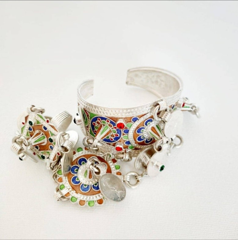 Amazigh Culture Bracelet and Ring in Silver Berber Bracelet Decorated ...