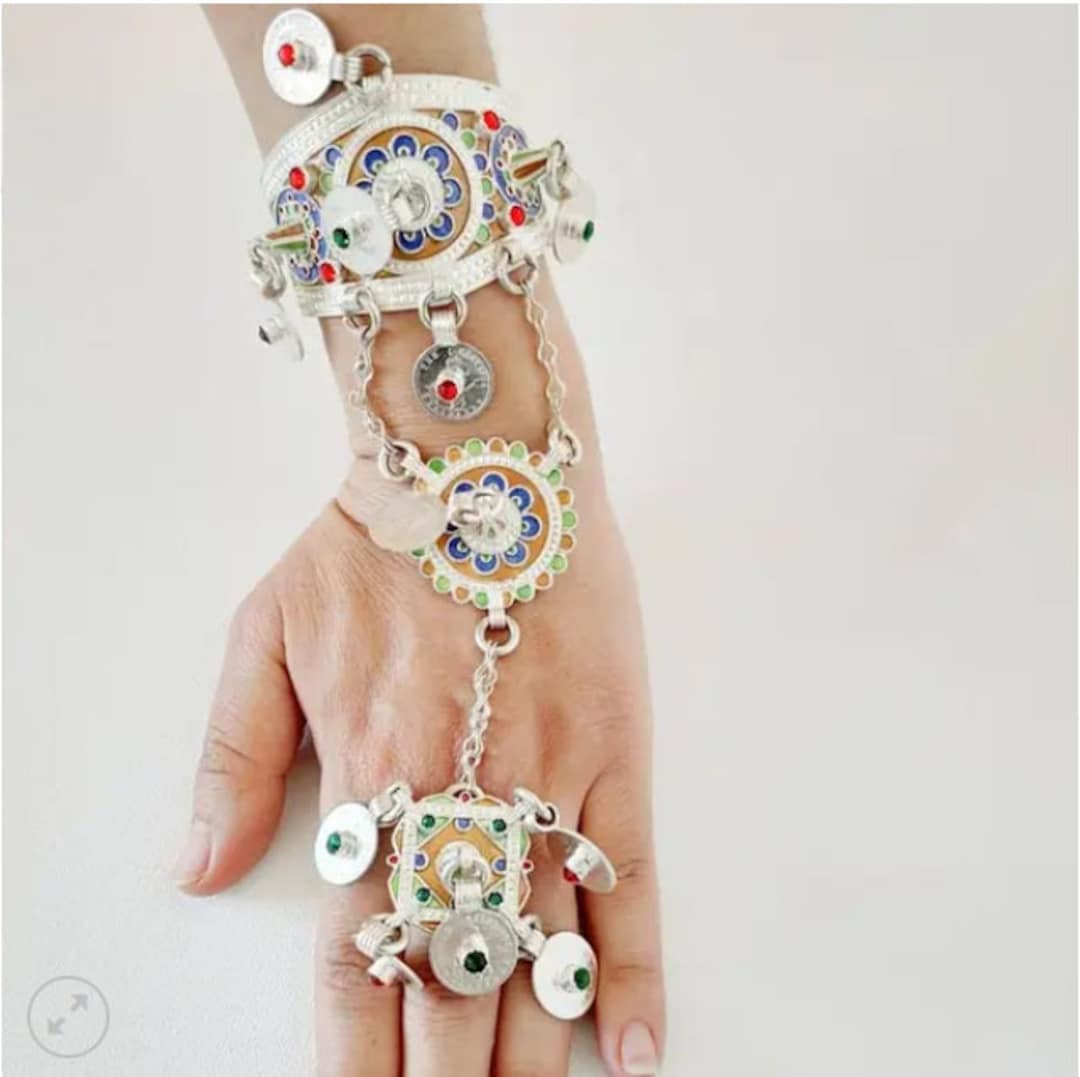 Amazigh Culture Bracelet and Ring in Silver | Berber Bracelet Decorated ...