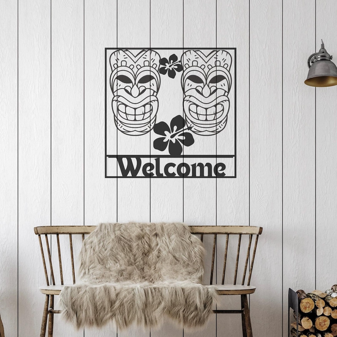 Tiki Welcome Sign - Metal Hawaiian Decor, Polynesian Wall Art, Luau ...