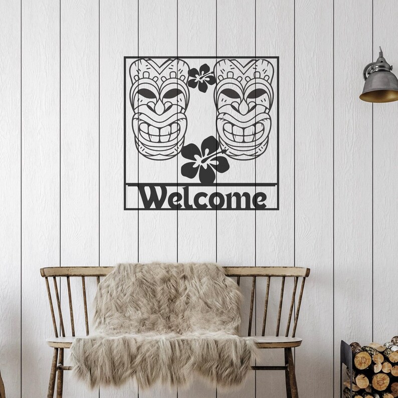 Tiki Welcome Sign - Metal Hawaiian Decor, Polynesian Wall Art, Luau ...
