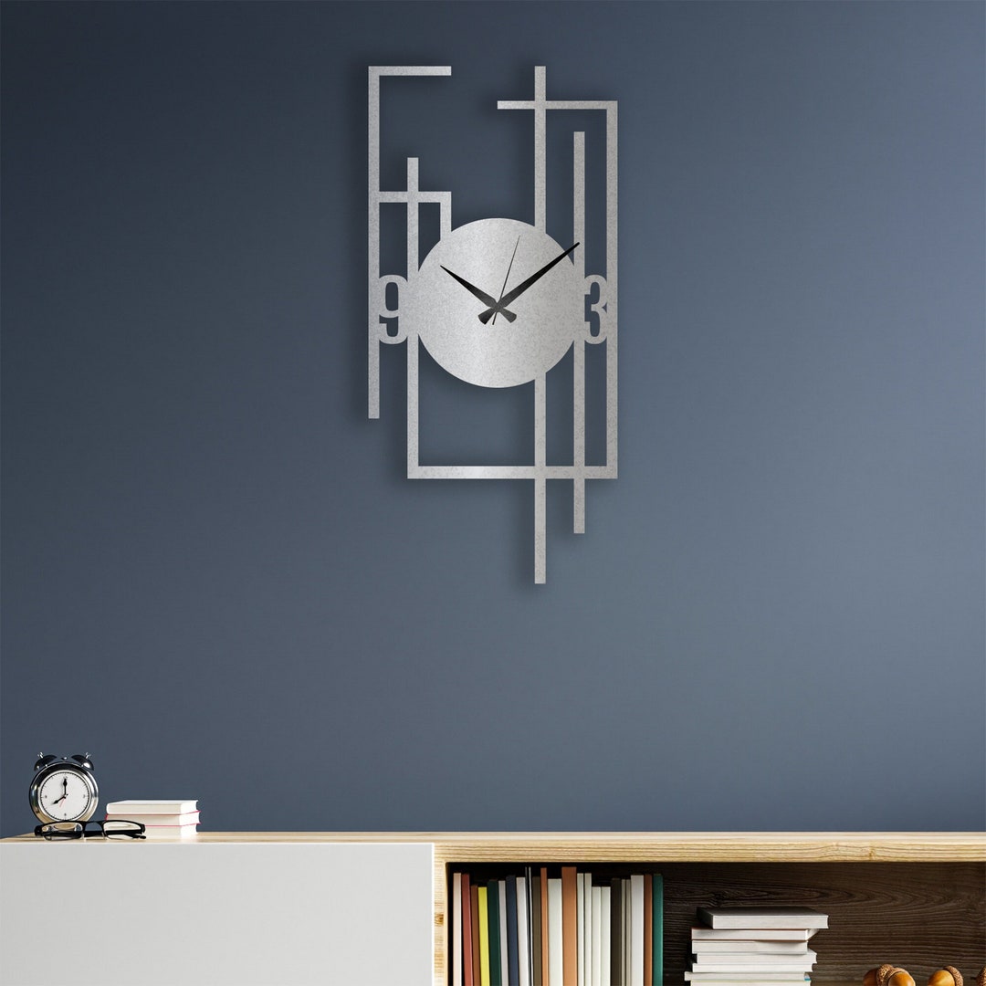 Gray Rectangle Metal Wall Clock, Extra Large Wall Clock, Rectangle Wall ...