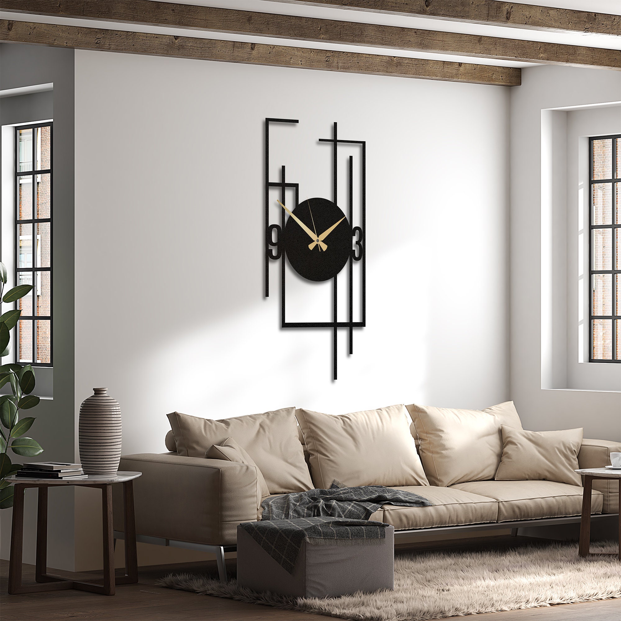 Gray Rectangle Metal Wall Clock, Extra Large Wall Clock, Rectangle Wall ...