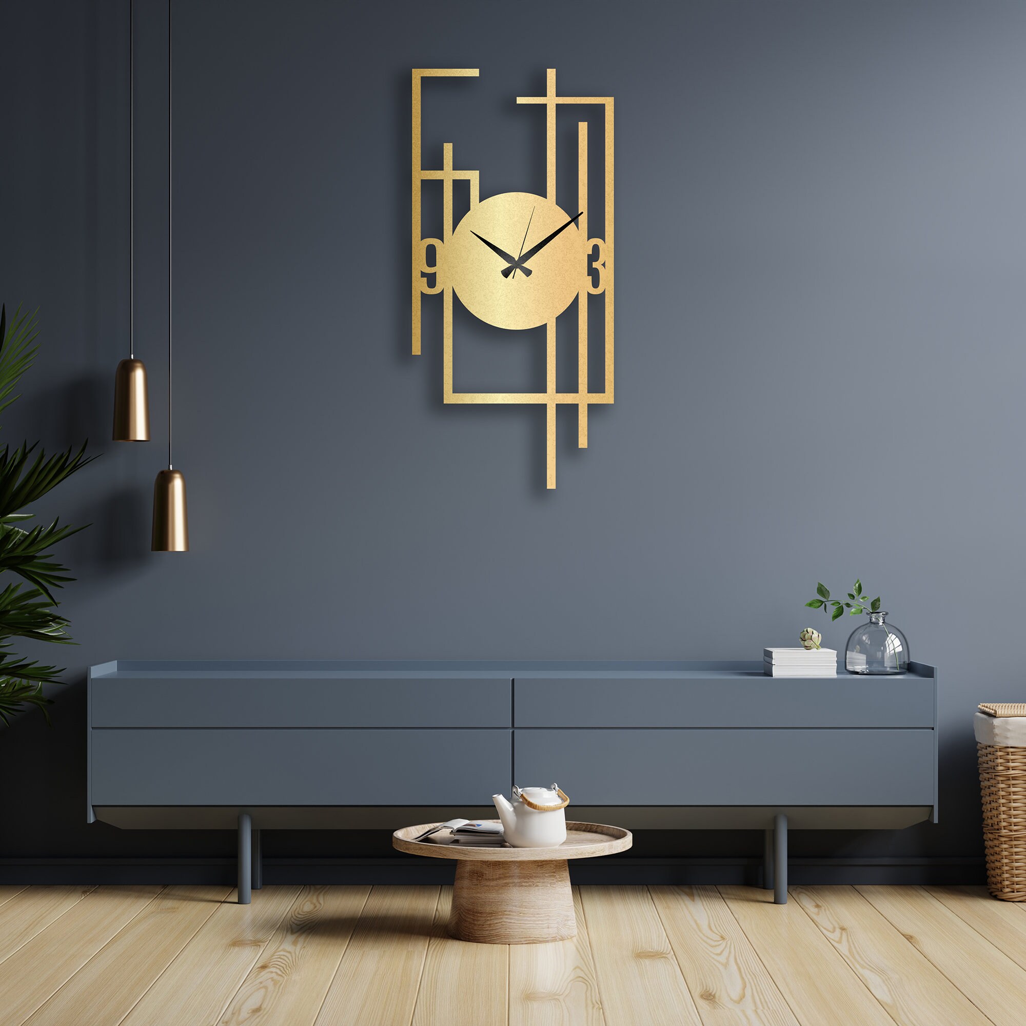 Gray Rectangle Metal Wall Clock, Extra Large Wall Clock, Rectangle Wall ...