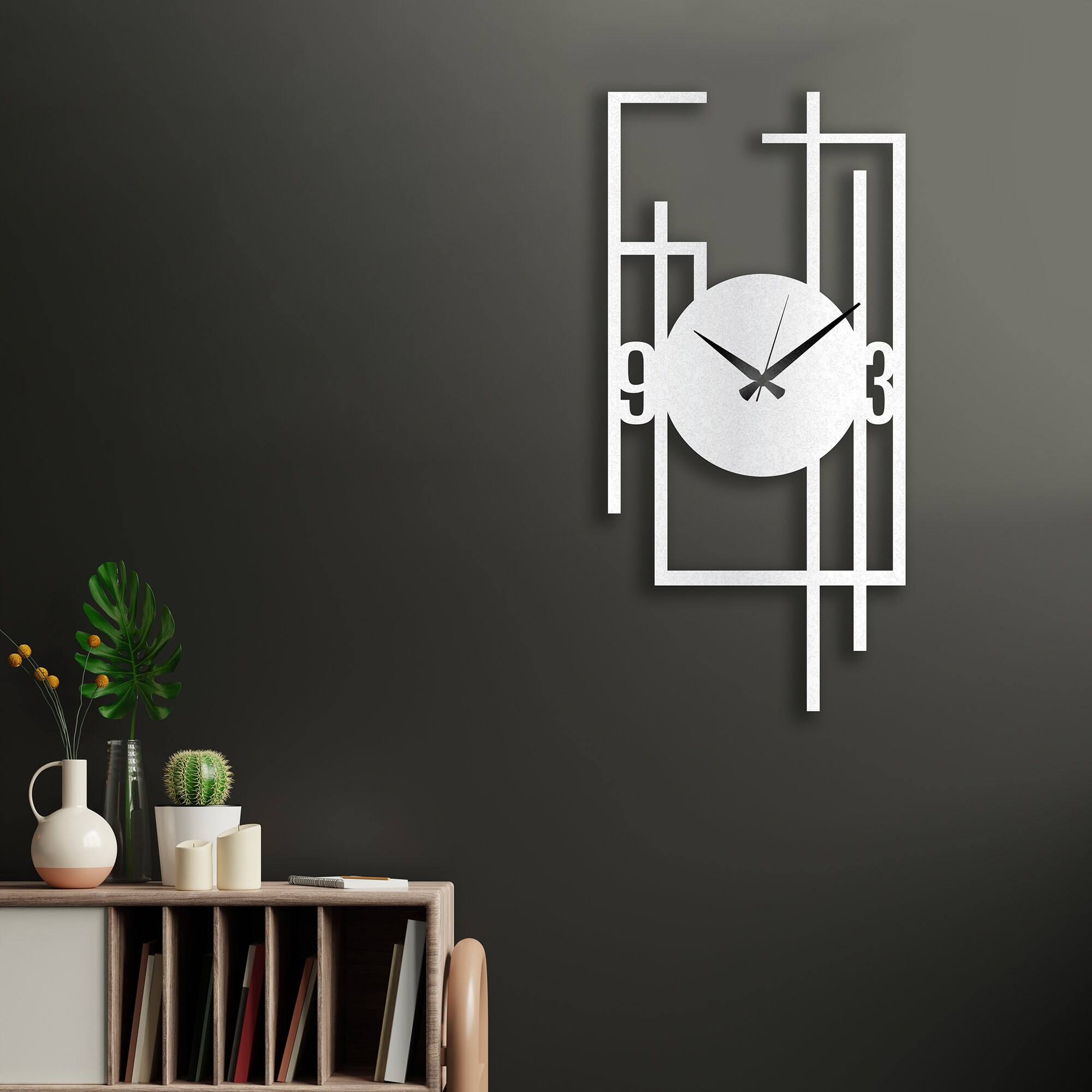 Gray Rectangle Metal Wall Clock, Extra Large Wall Clock, Rectangle Wall ...