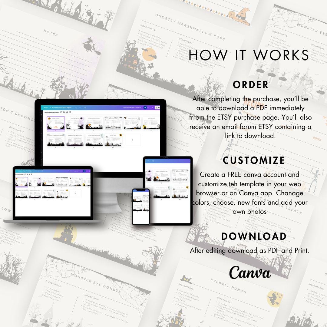 Halloween Recipe Cards, Halloween Printable, Digital Recipe, Halloween ...