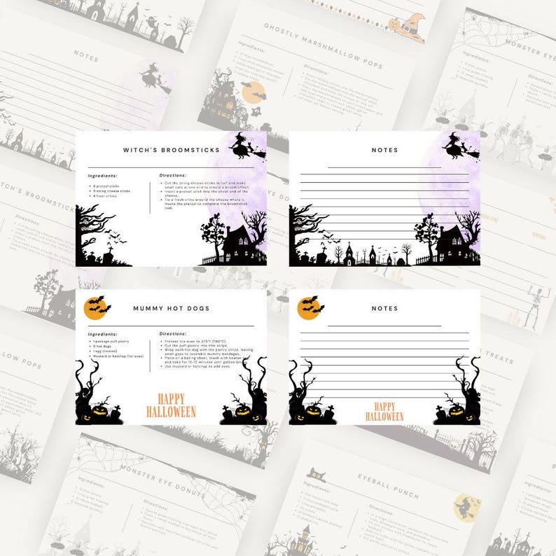 Halloween Recipe Cards, Halloween Printable, Digital Recipe, Halloween ...