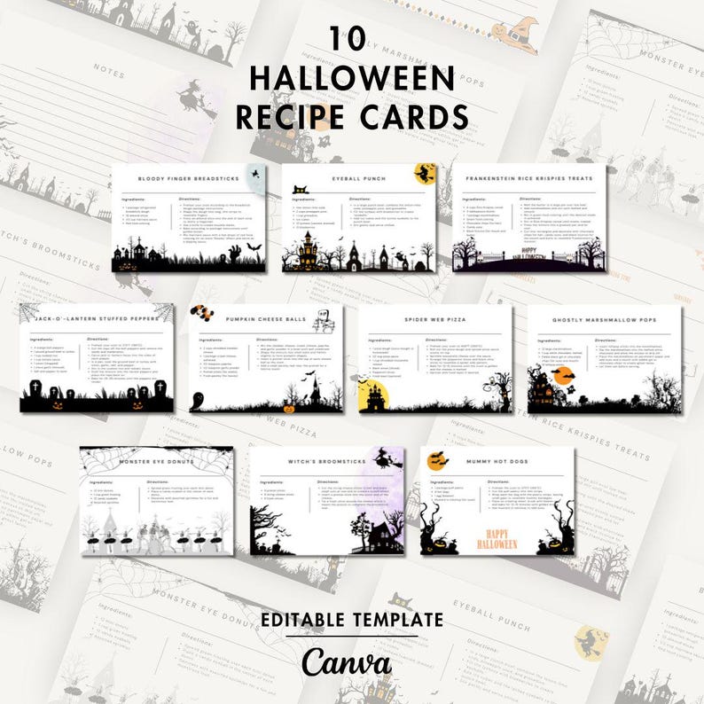 Halloween Recipe Cards, Halloween Printable, Digital Recipe, Halloween ...