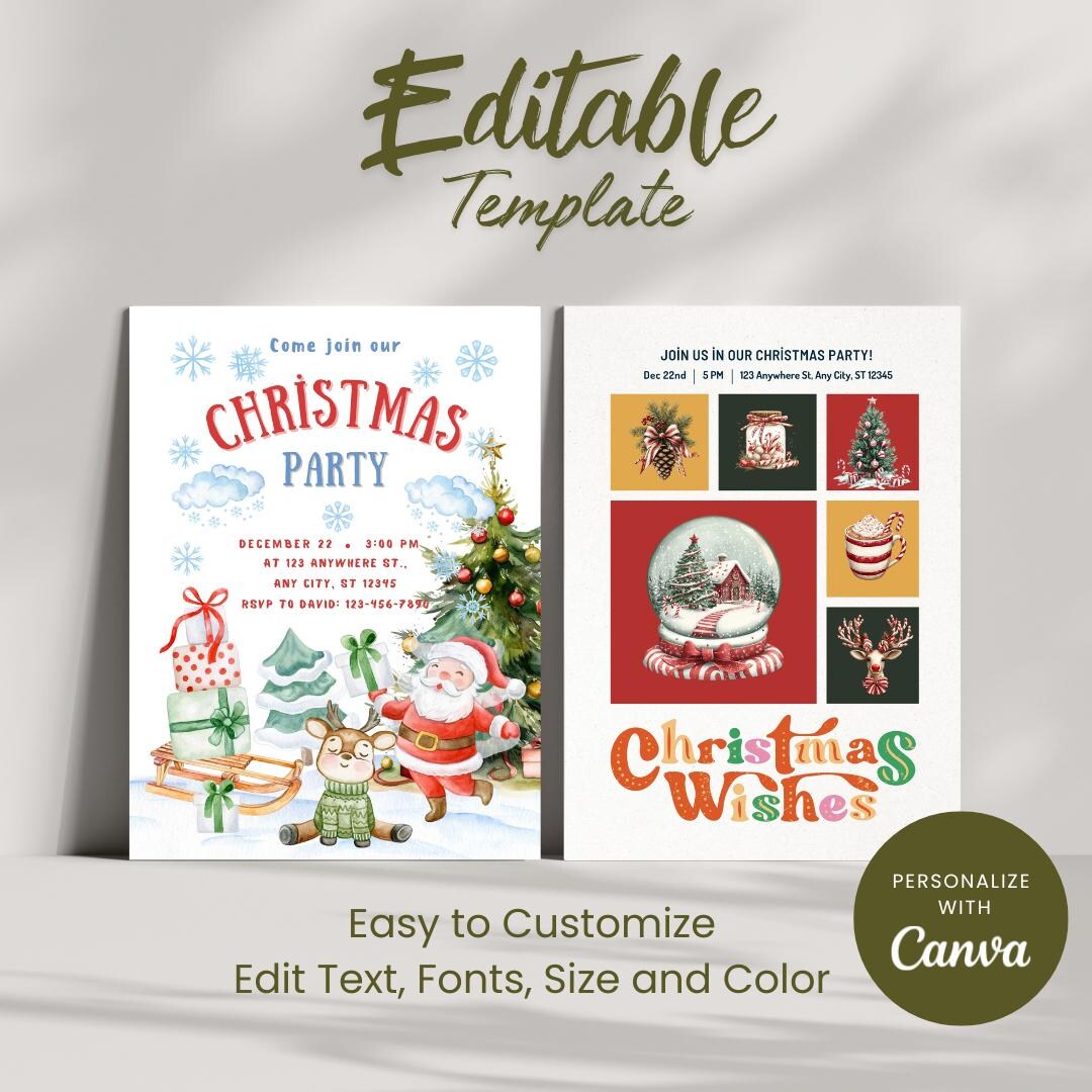 Editable Christmas Party Invitation Holiday Dinner Invite Annual Block ...