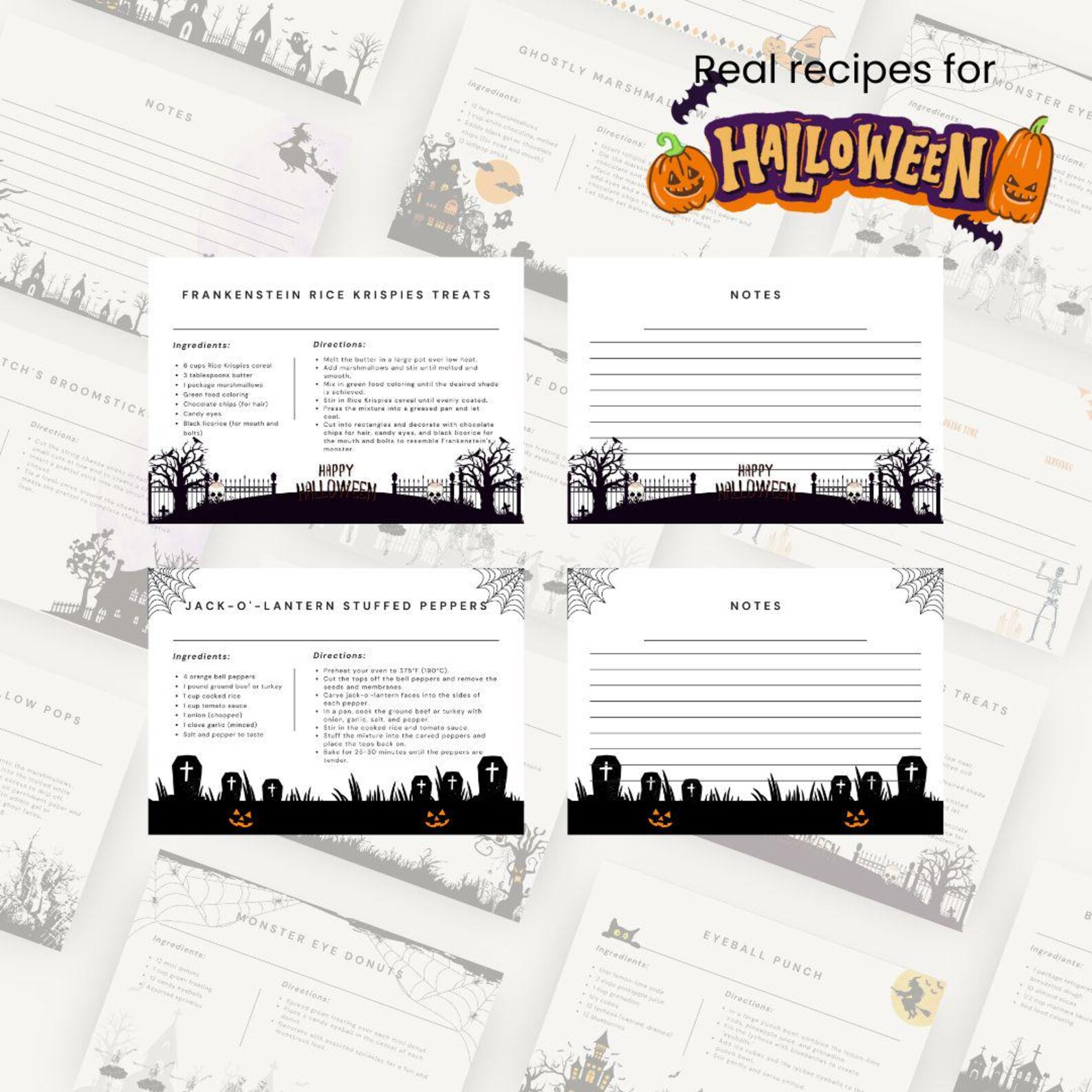 Halloween Recipe Cards, Halloween Printable, Digital Recipe, Halloween ...