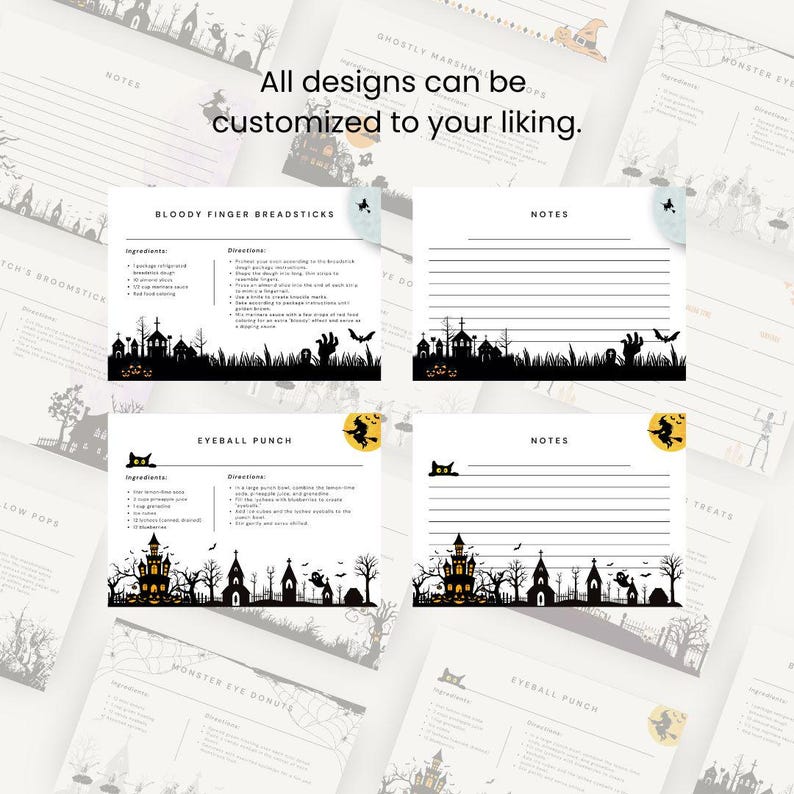 Halloween Recipe Cards, Halloween Printable, Digital Recipe, Halloween ...