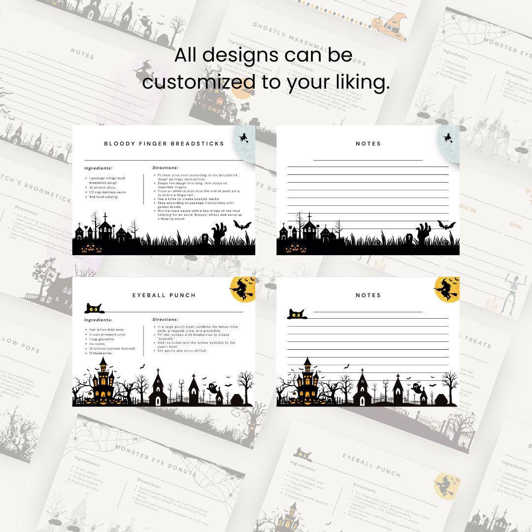 Halloween Recipe Cards, Halloween Printable, Digital Recipe, Halloween ...