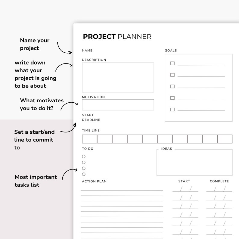 Project Planner Printable PDF A4/A5 - Etsy