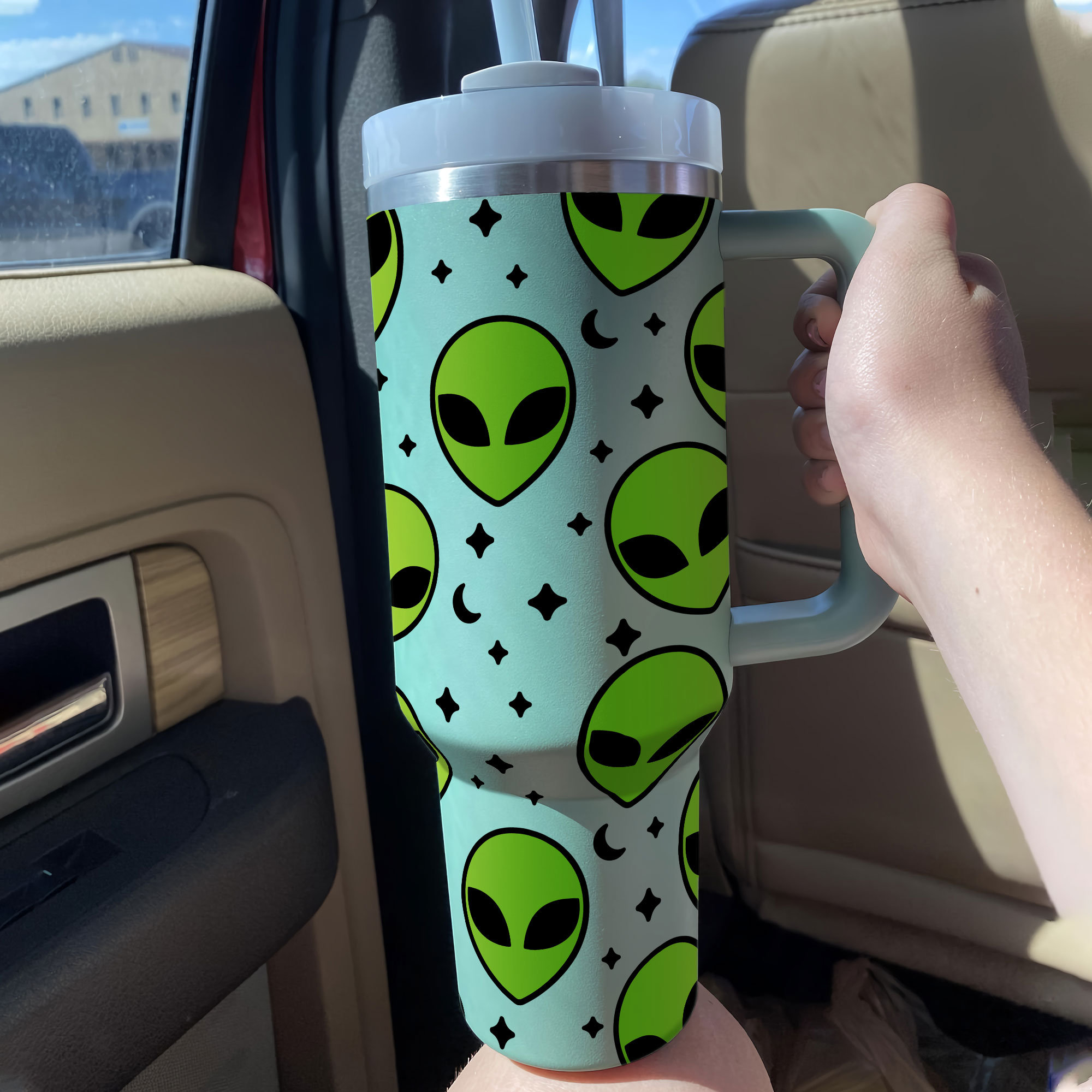 Space Alien Tumbler 40oz With Handle, Alien 40OZ Tumbler, Alien Head ...