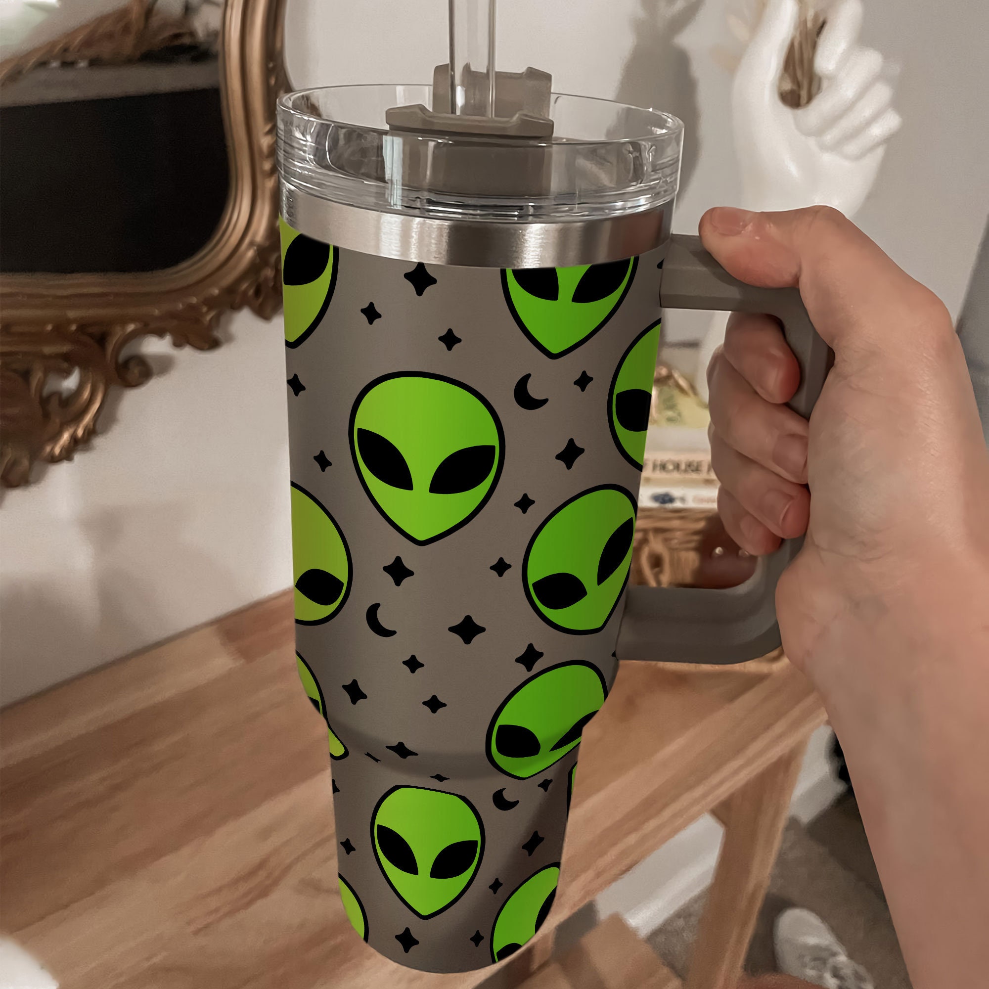Space Alien Tumbler 40oz With Handle, Alien 40OZ Tumbler, Alien Head ...