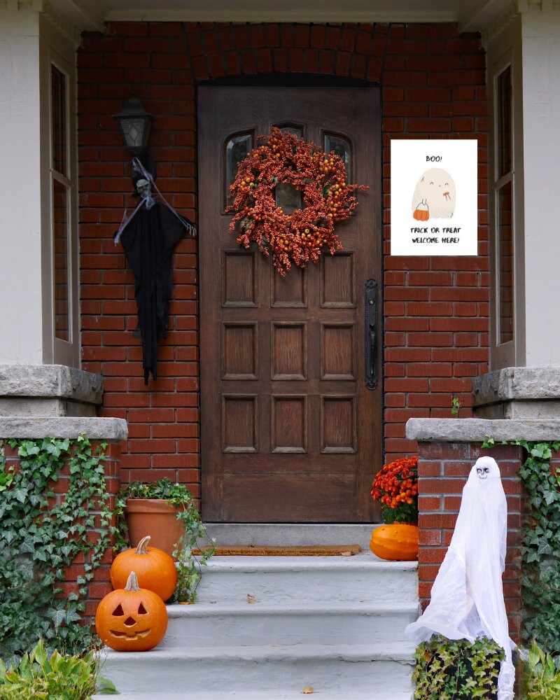 Trick or Treat Door Sign. Halloween Decor. Halloween Door Sign. Trick ...