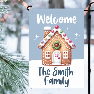 Gingerbread House Welcome Flag Personalized Winter Garden - Etsy