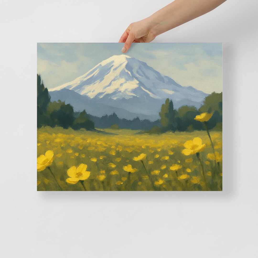 PNW Art Print: Buttercups Before the Mountain - Etsy