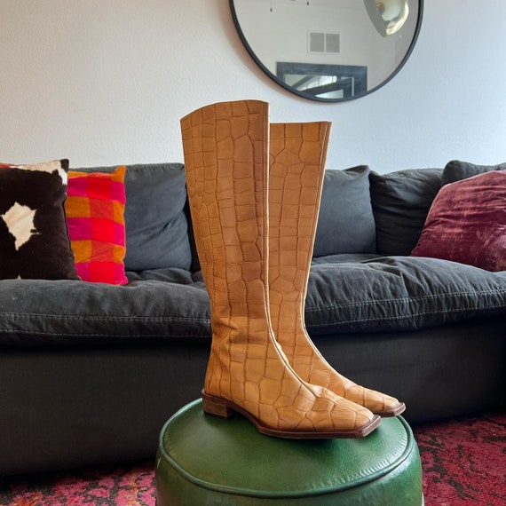 Vintage tan crocodile style leather tall boots - Gem