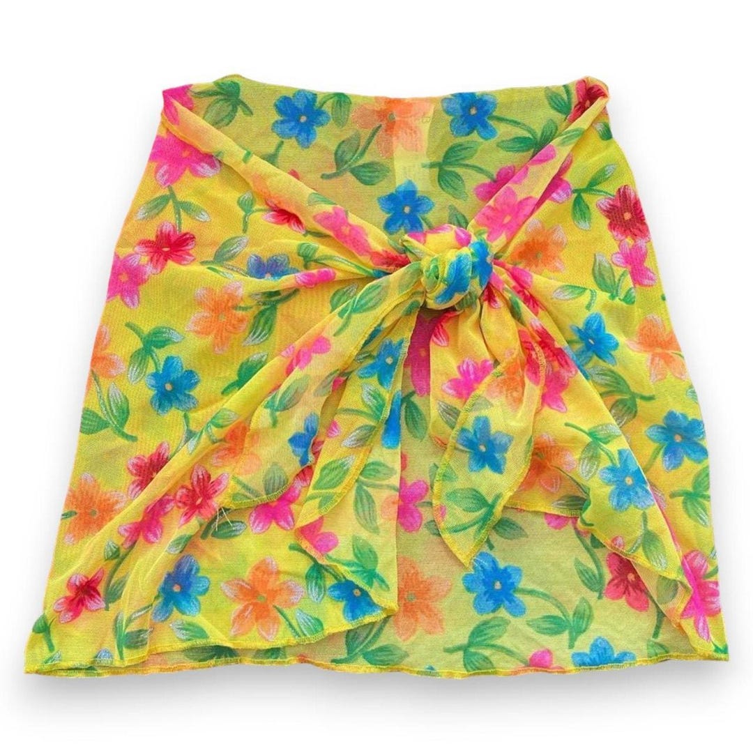 Vintage 1990's Deadstock Neon Yellow Floral Mesh Sarong - Etsy