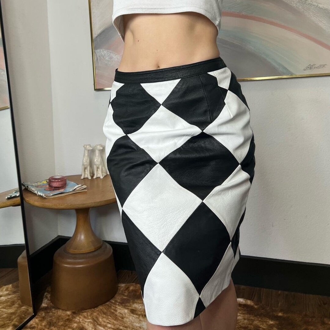 Vintage Leather Checkered Skirt - Etsy