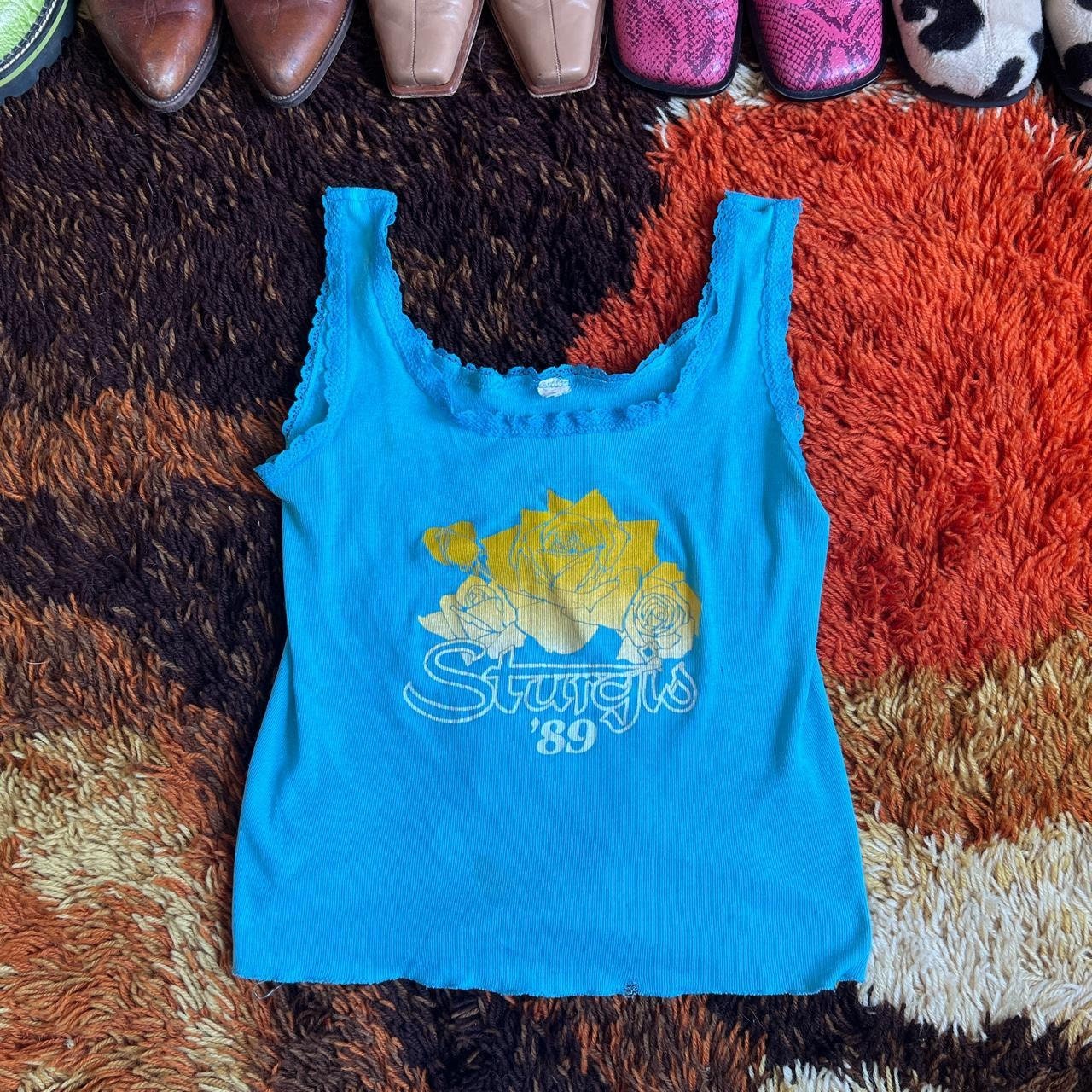 Vintage 1989 Thrashed Sturgis Blue Floral Tank Top - Etsy