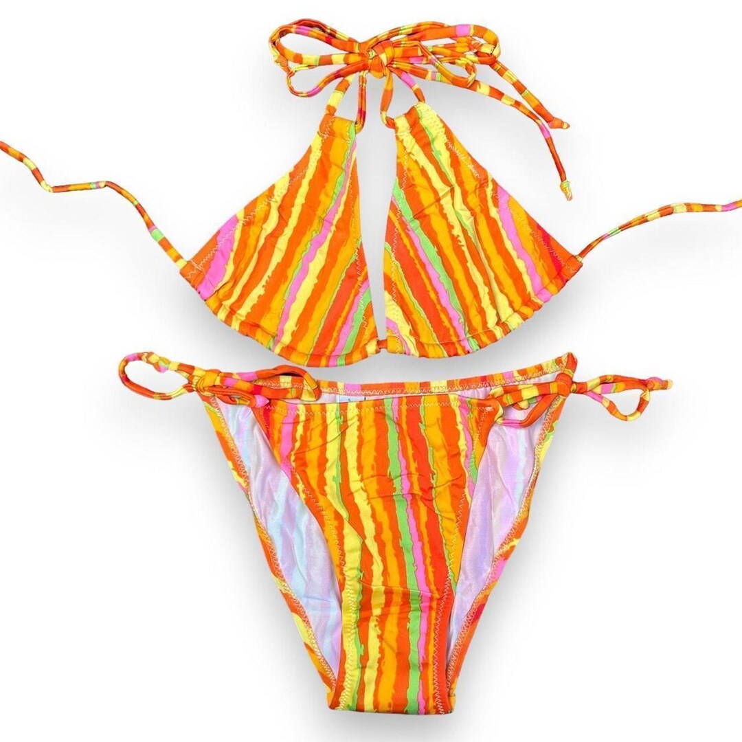 Vintage Deadstock Orange Striped Bikini - Etsy