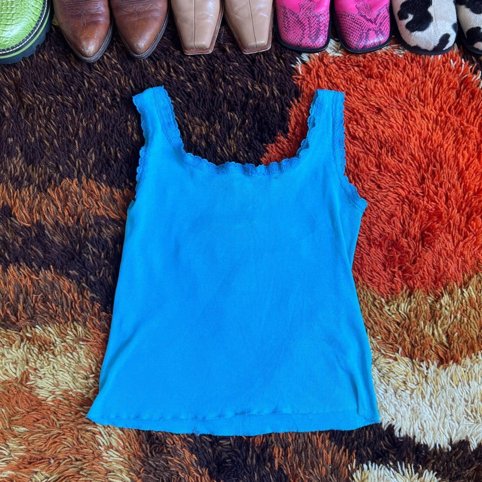Vintage 1989 Thrashed Sturgis Blue Floral Tank Top - Etsy