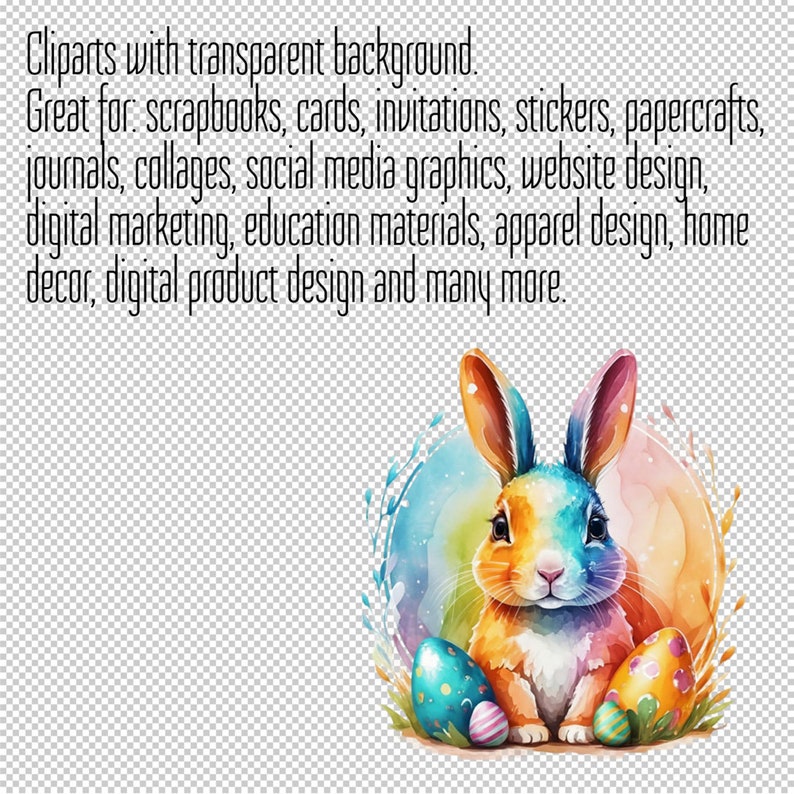 18 Watercolor Beautiful PNG Easter Bunnies Digital Colorful Clipart ...