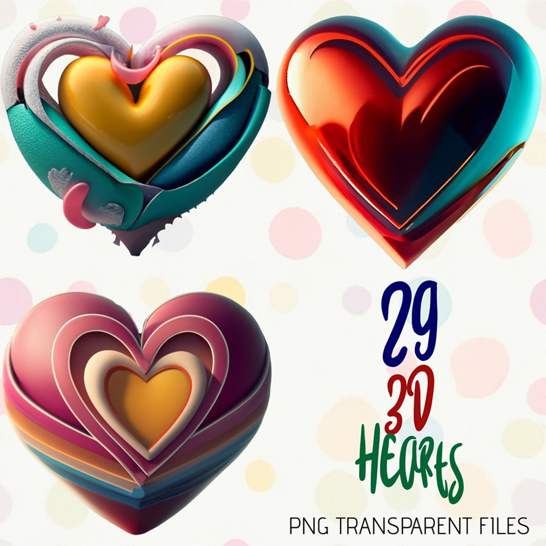 29 3D Beautiful PNG Hearts Digital Colorful Gorgeous Clipart Printable ...