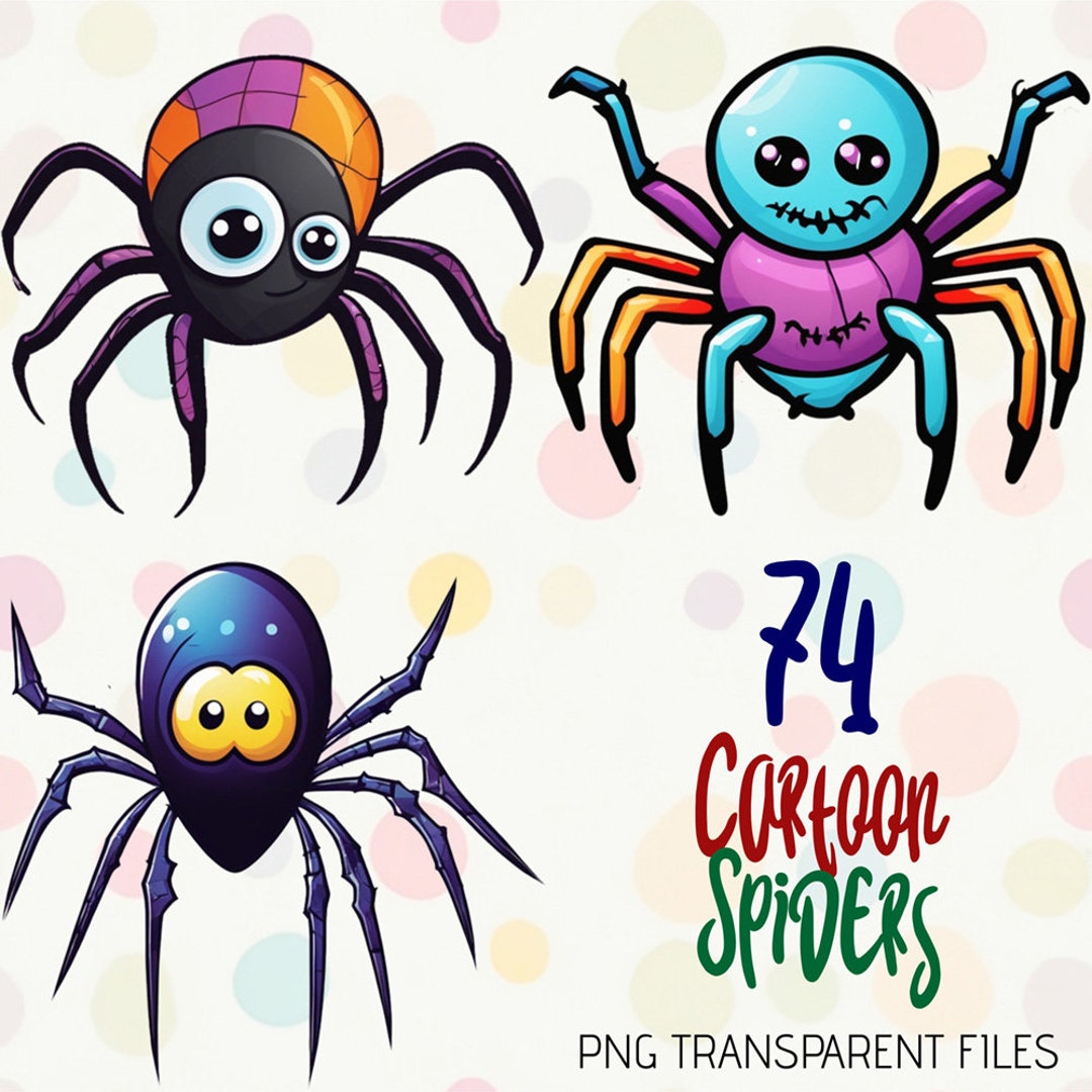 74 Cartoon Beautiful PNG Spiders Digital Colorful Clipart Printable ...