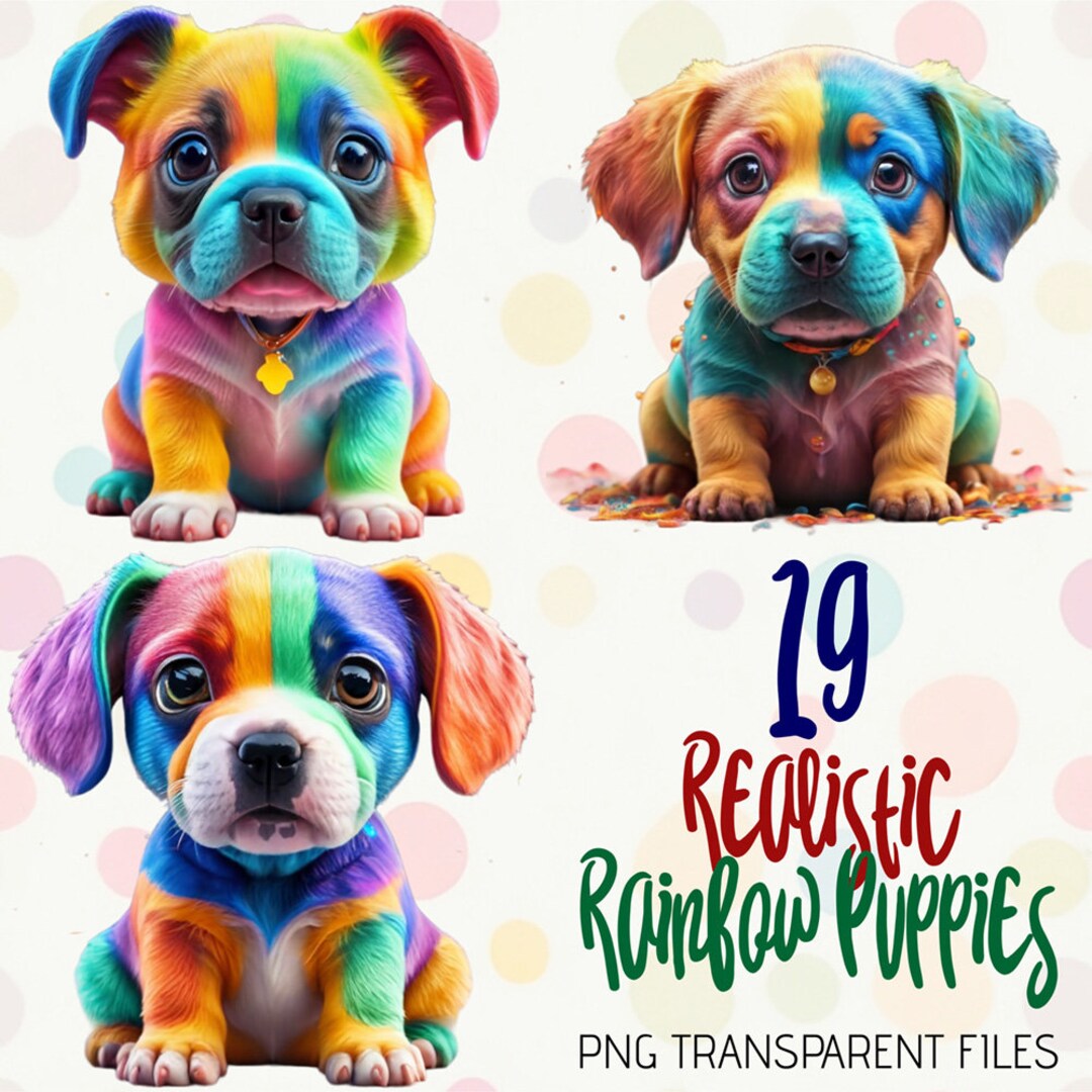 19 Realistic Beautiful PNG Rainbow Puppies Digital Colorful Clipart ...