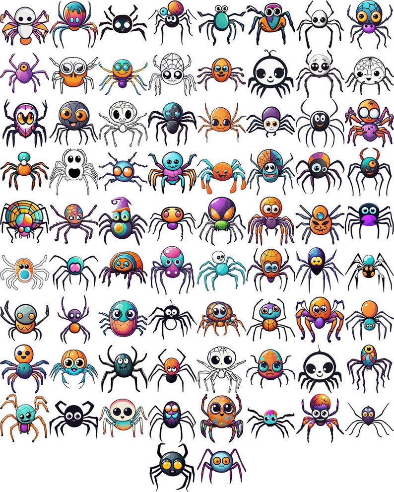 74 Cartoon Beautiful PNG Spiders Digital Colorful Clipart Printable ...